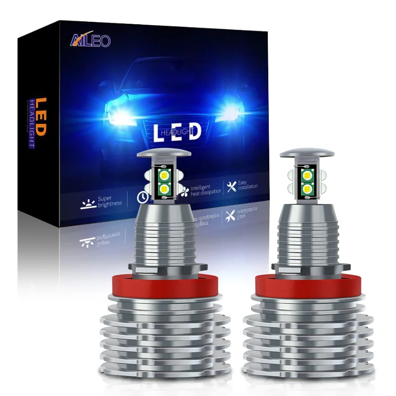 AILEO-H8-LED-H11-H9-Angel-Eyes-Halo-Ring-Light-Bulb-HID-Xenon-6000K-For ...