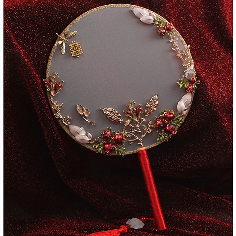 4 Style Chinese Style Red Round Wedding Bride Hand Silk Fans Wooden ...