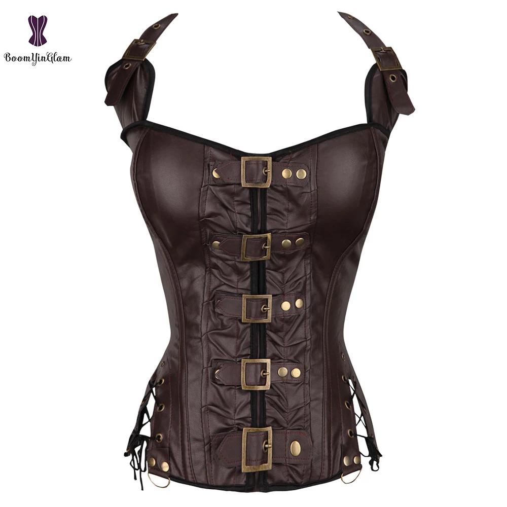 Punk Style Halterneck Basque Corselet Women Body Shaper Lace Up Boned ...