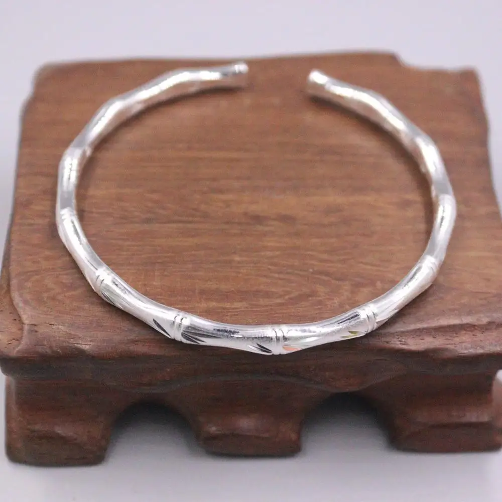 Pulsera de plata fina 999 pura para mujer, brazalete con patrón de bambú de 5mm de ancho ...
