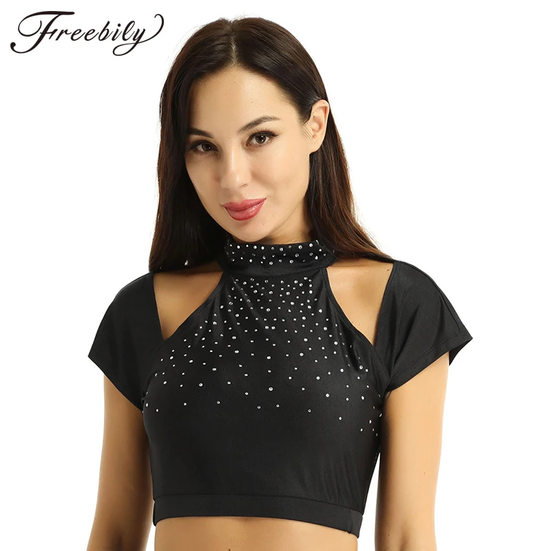 Top con diamantes de imitación brillantes para mujer, Top corto de ...
