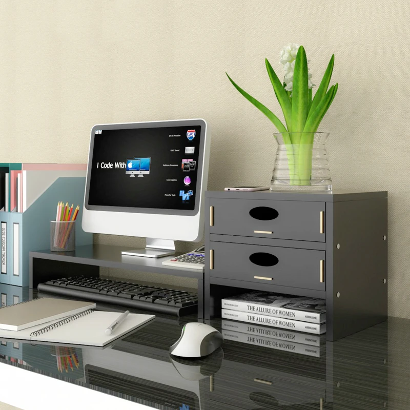 Desktop Organizer Holder Computer Monitor Heightening Rack Wooden MDF ...