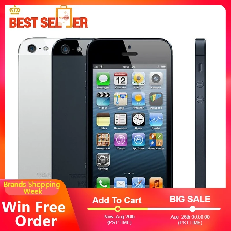 Original Apple iPhone 5 Mobile Phones 16/32/64GB ROM 4.0inch 8MP Camera ...