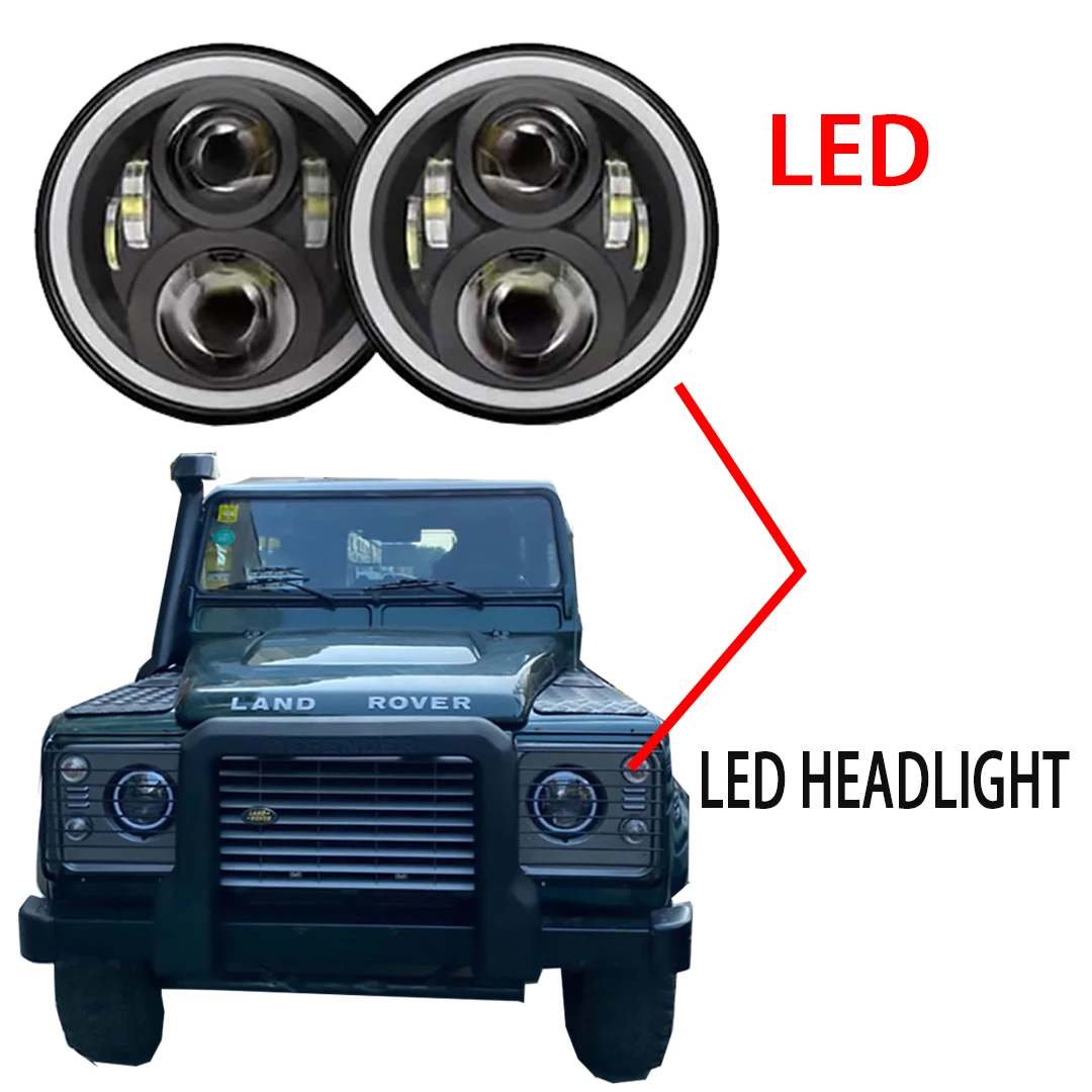 For-Land-Rover-Defender-90-110-Angel-Eye-LED-Headlight-High-Brightness ...