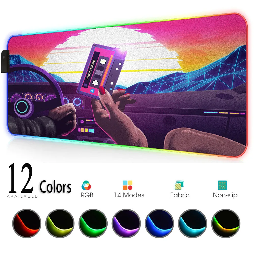 Purple Desk Mat Retrowave Led Mouse Pad With Rgb Mats With Backlight ...