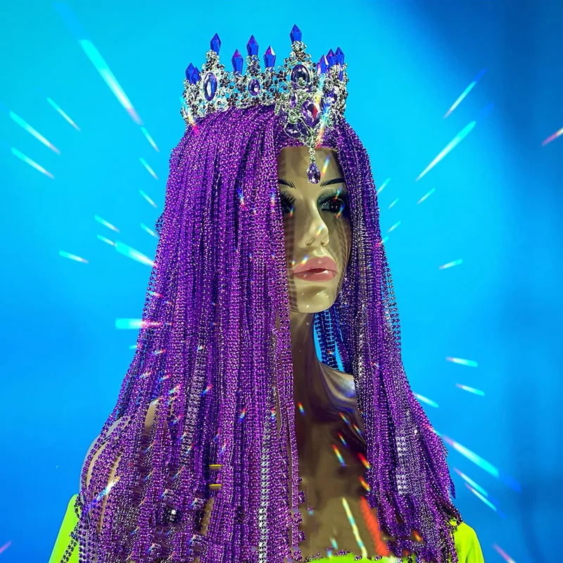 Flash Diamond Crown Costume Headdress Wig Nightclub Bar Female Singer ...