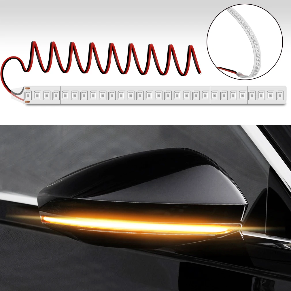 범용 자동차 백미러 표시기 램프 스트리머 스트립 1 개 15cm 28smd Led 자동차 광원 흐르는 회전 신호 램프 황색