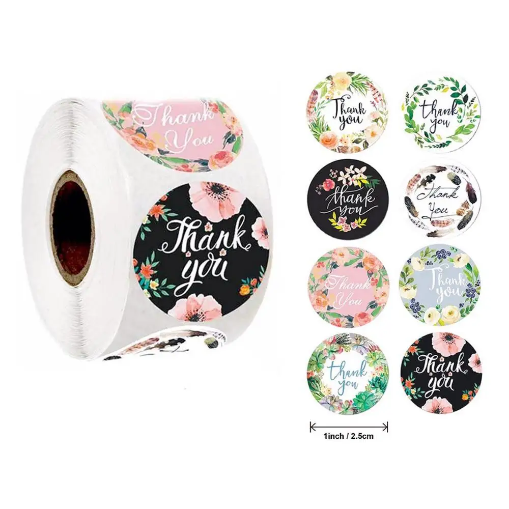 500pcs Floral Thank You Sticker Round Gift Seal Labels for Wedding ...