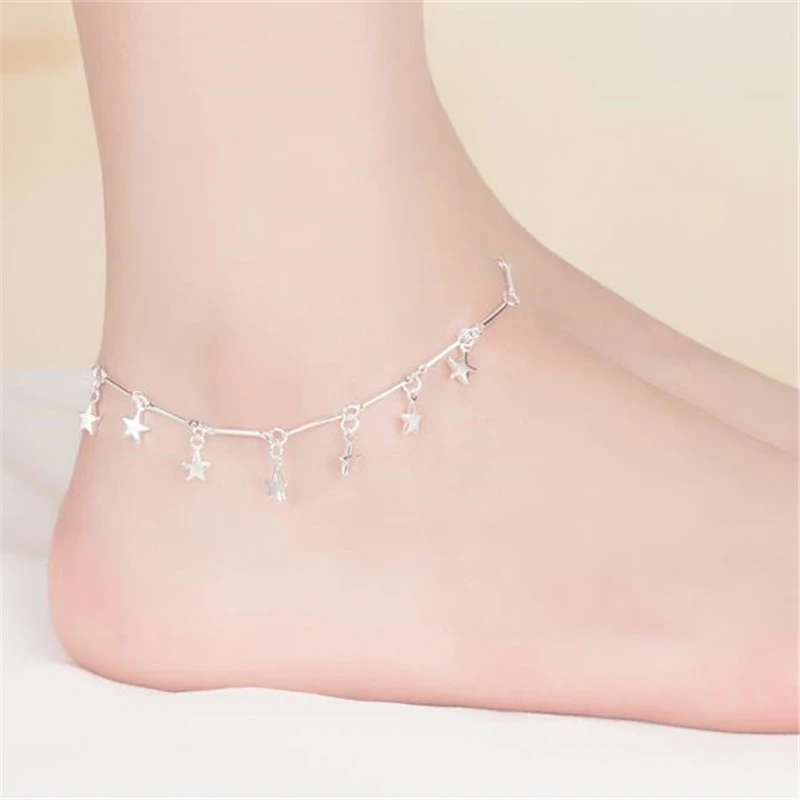 KOFSAC-New-925-Sterling-Silver-Anklets-For-Women-Charm-Pentagram-Ankles-Chain-Bracelets-Girl ...