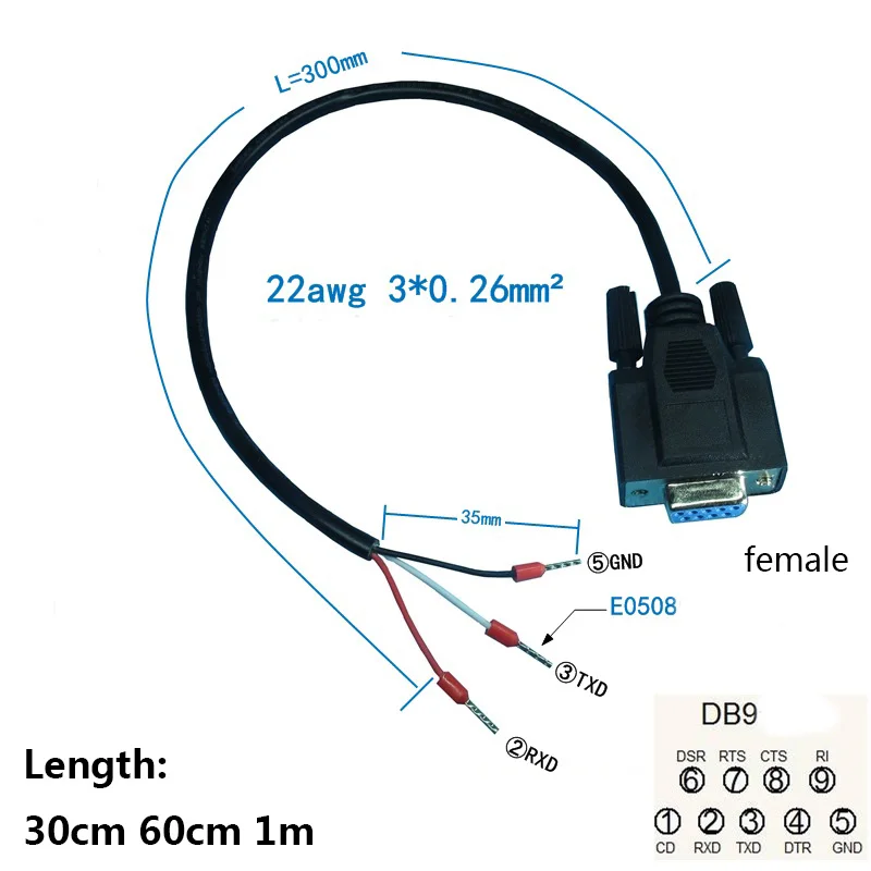DB9 에서 3 핀 (2 3 5) 케이블, 3 핀 RS232 컨버터, 30cm, 60cm, 1m, 1 개