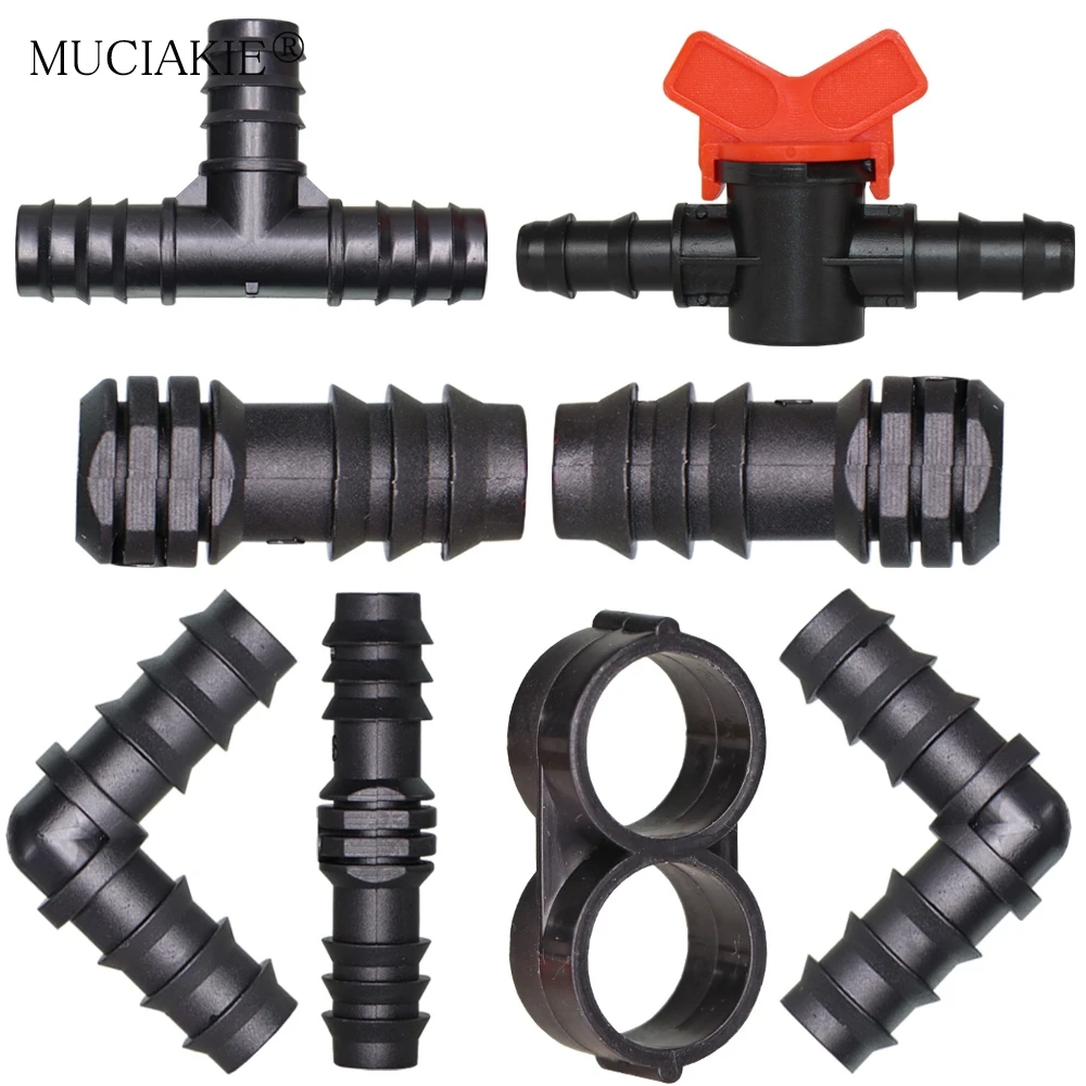 16mm Pe 튜브 가시 피팅 키트 가든 드립 급수 밸브 커넥터 티 엘보 커플 링 캡 플러그 엔드 호스 티몬