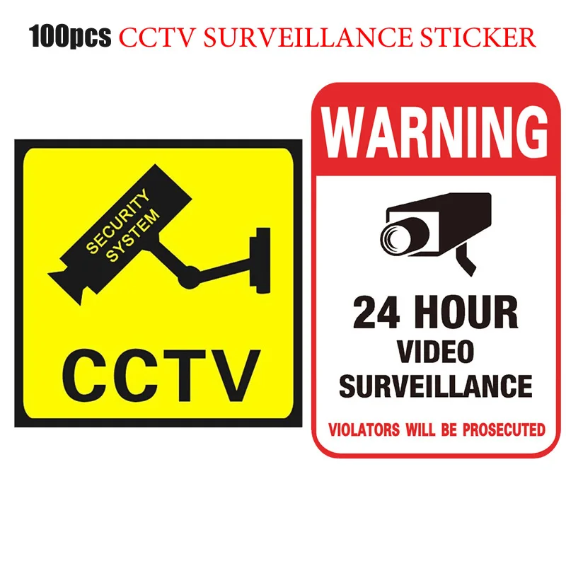 100pcs/pack Waterproof Security Camera Sticker Wall Door Warning Decal ...