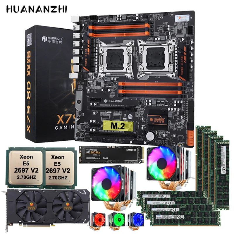 HUANANZHI placa base de doble CPU, placa madre Combo 500G M.2 NVMe SSD ...