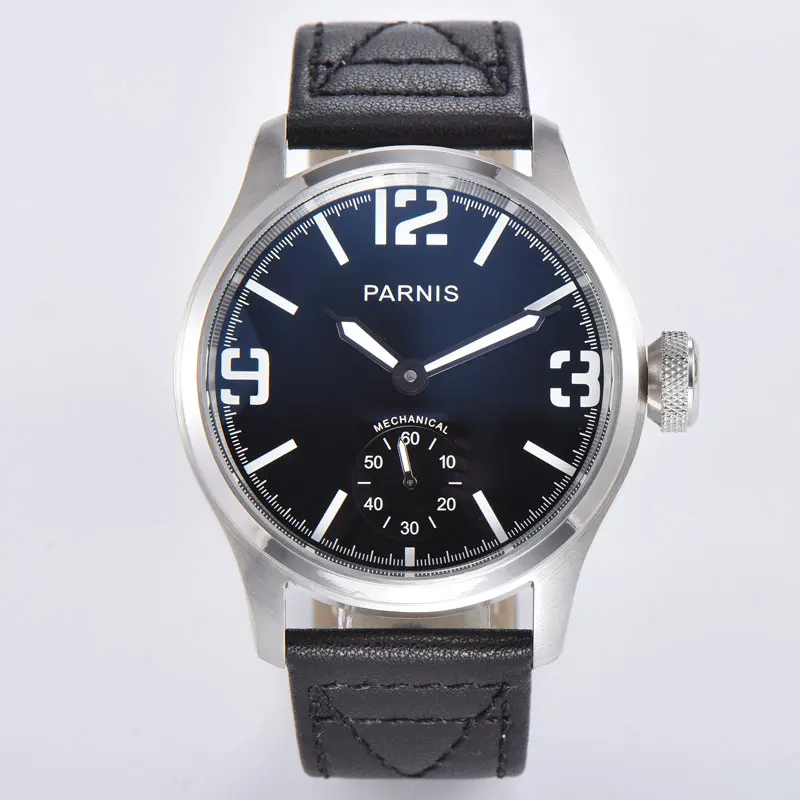 Parnis 46mm Black Dial Mechanical Hand Wind St 3600 Men Watch Stainless ...
