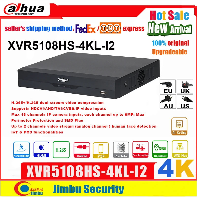 Dahua XVR 4K XVR5108HS-4KL-I2 8 Channel Penta-brid 4K-N/5MP Compact 1U WizSense Digital Video ...
