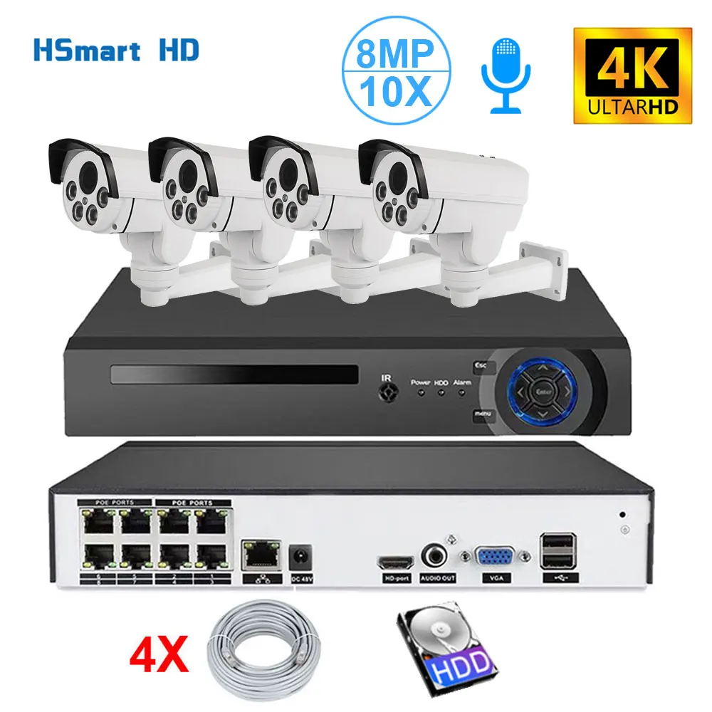 8MP-4K-10X-Zoom-Security-PTZ-IP-Camera-System-Audio-POE-H-265-NVR-Kit ...