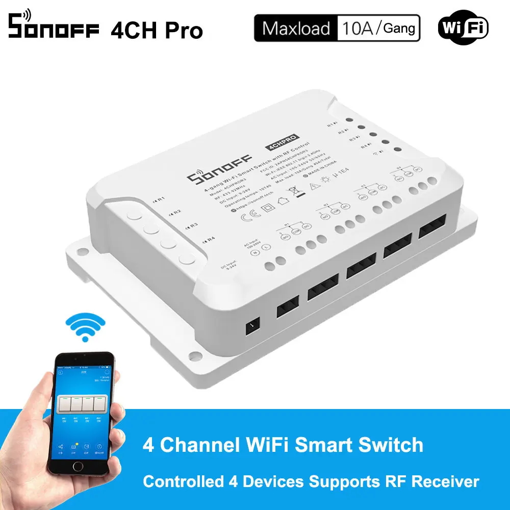 Sonoff-interruptor-inteligente-4CH-Pro-R3-10A-Gang-4-canales-Wifi-433 ...