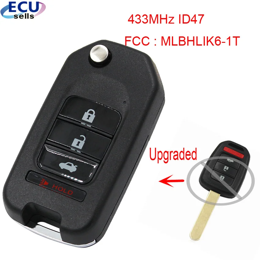 Upgraded Flip Remote Car Key Fob 3+1 Button 433mhz Id47 Chip For Honda ...
