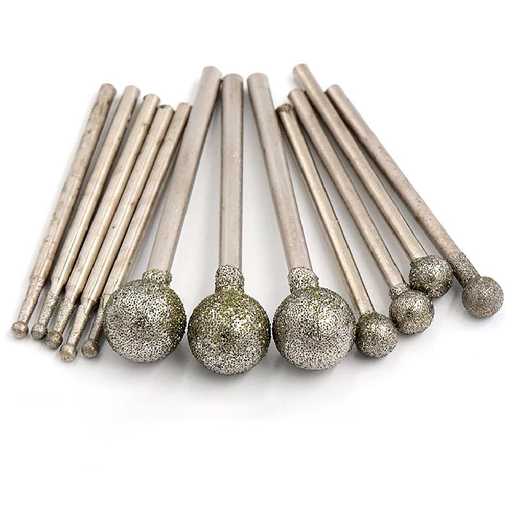 5PCS 0.5mm-12mm Ball Round Rotary Diamond Burr Drill Bit 2.35/3mm Shank ...