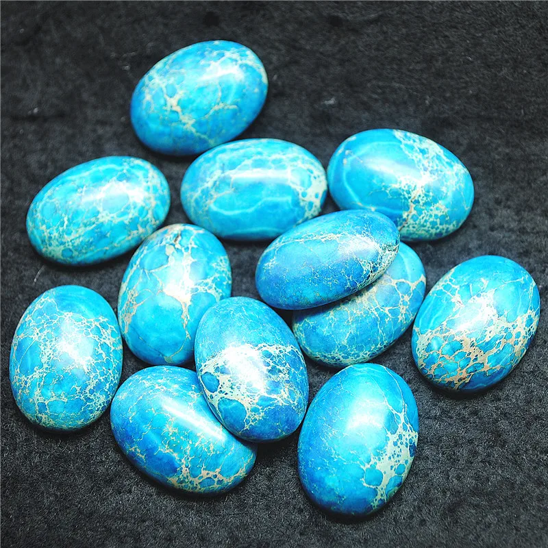 5PCS Nature Blue Imperial Jasper Stone Cabochons Size 18X25MM Oval ...