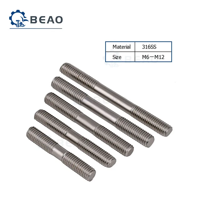M6 M8 M10 M12 316 스테인레스 스틸 스터드 볼트 나사 막대, 톱니 스틱 더블 헤드 스터드 볼트 메트릭 표준, 2 개 ...
