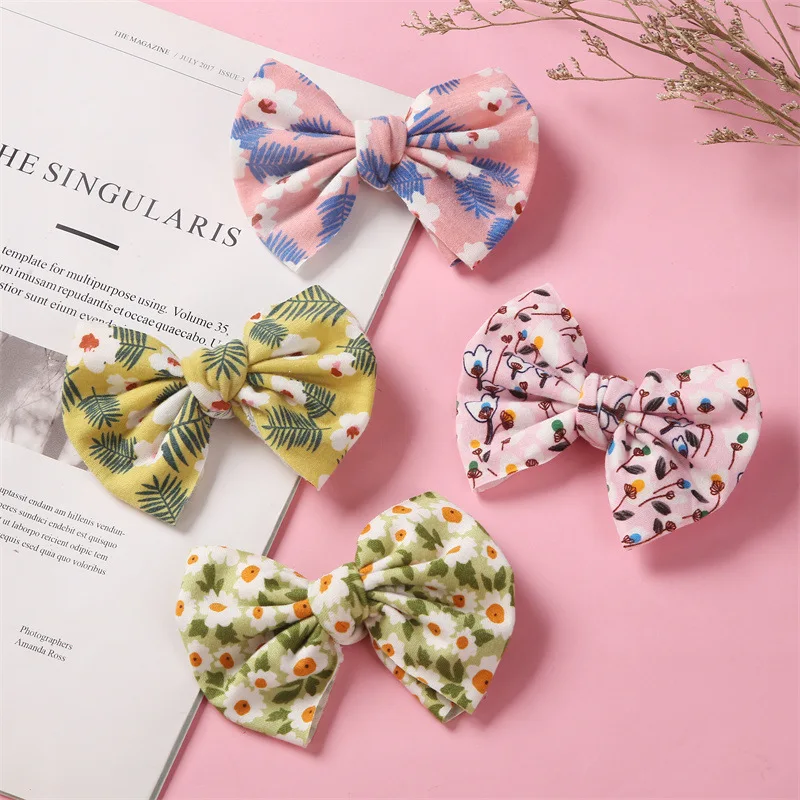 Baby Hairclips Floral Printing Big Bows Hair Pin For Children Cotton ...