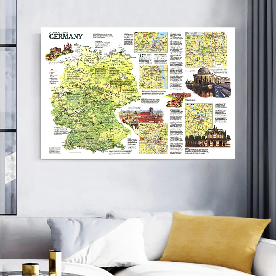 150-100cm-Travel-Map-of-Germany-In-1991-Vintage-Poster-Non-woven-Canvas ...