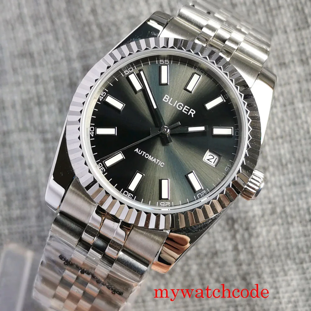 36mm/39mm Bliger Grey Dial Sapphire Glass Fluted Bezel Luminous Marks ...