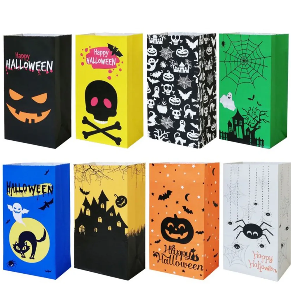 6/12pcs Kraft Paper Bags Halloween Pumpkin Ghost Skull Cat Spider Web ...