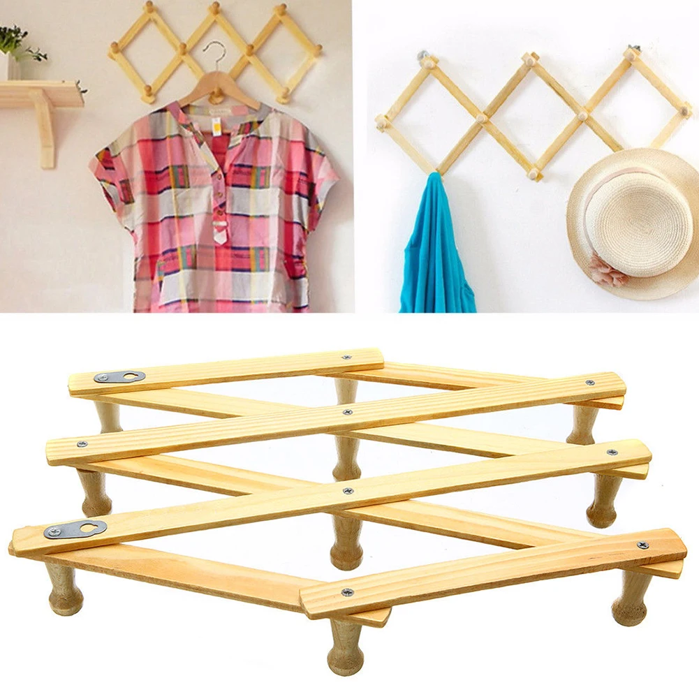 10 Head Wooden Expanding Clothes Hanger Expandable Coat Rack Holder ...
