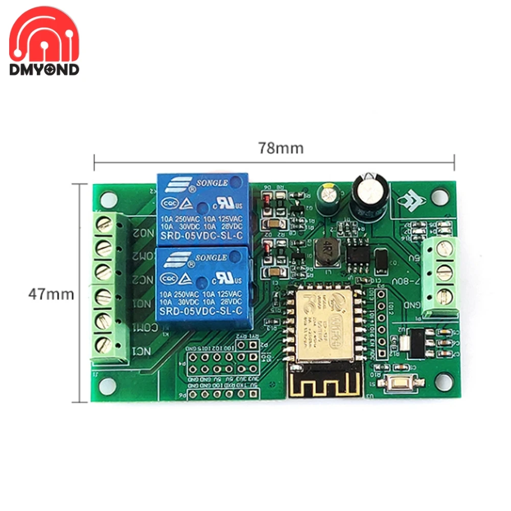 DC 5V/8 80V ESP8266 Dual Channel WIFI Relay Module ESP 12F Development ...