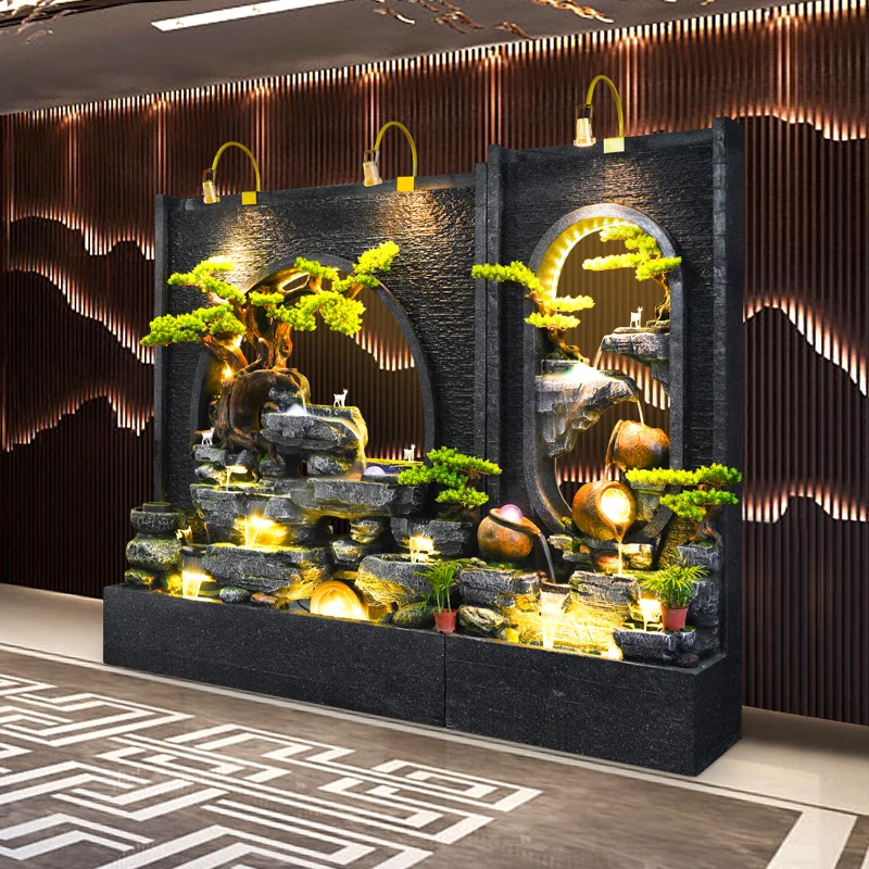 Large stone rockery and water fountain water curtain wall water wall ...