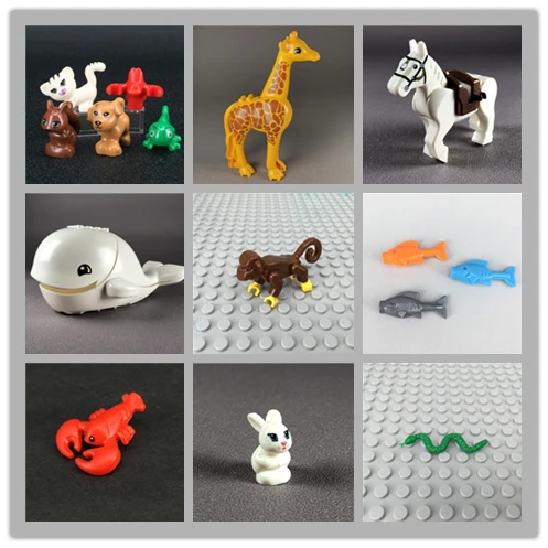 MOC Bricks Animal Frog Penguin Cat Monkey Horse Rabbit Fish Bear Mouse ...