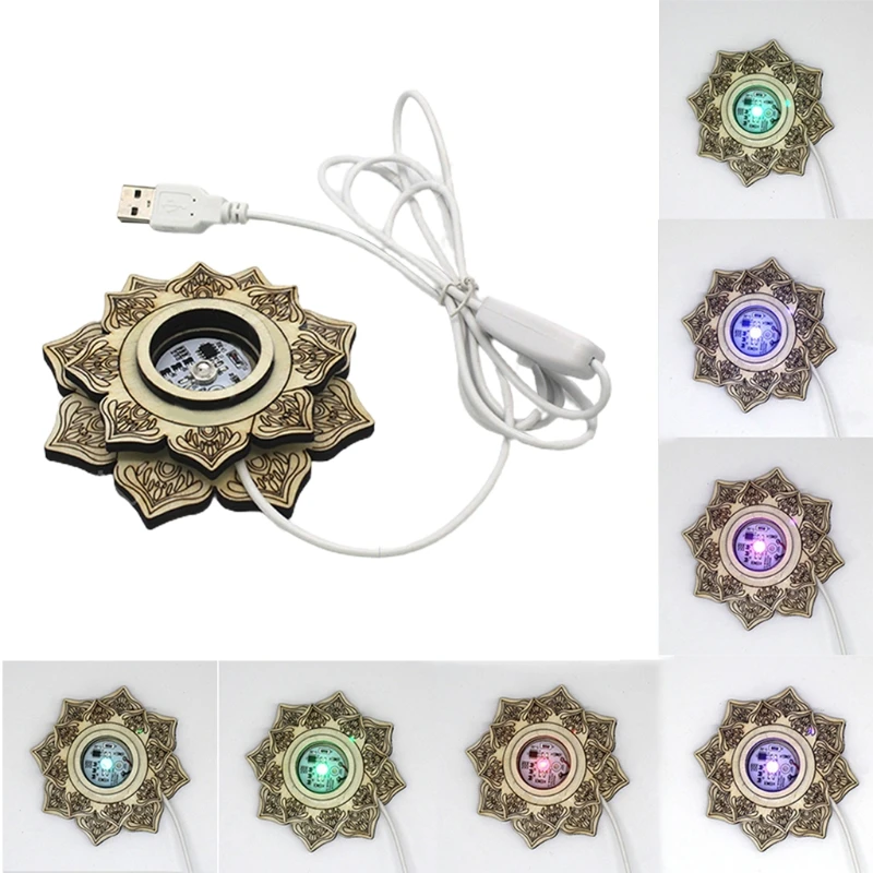 Solid Wood Cylindrical Led Night Light Base Crystal Crafts Glass ...