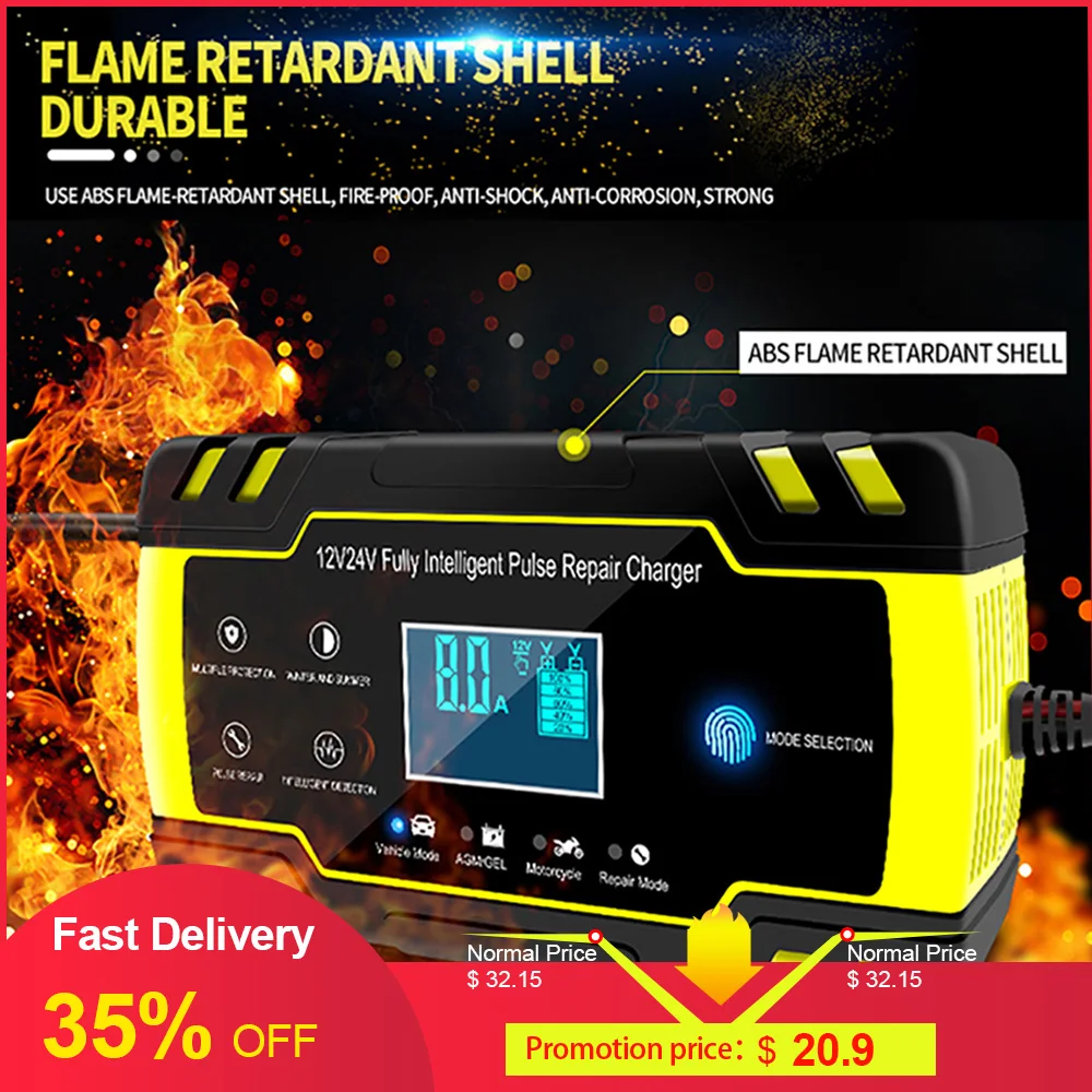 3 Stage Automatic Car Battery Charger LCD Display Fast Charging 100 ...