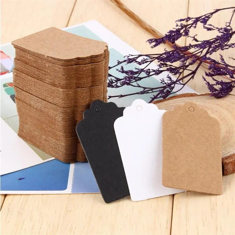 100pcs Packaging Label Diy Kraft Tags Brown /black/white Kraft Paper ...