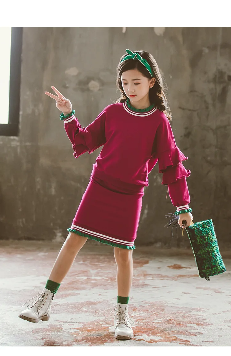 Fashion Girls Spring Clothing Set Long Sleeve Tops + Lacework Skirt Kid ...
