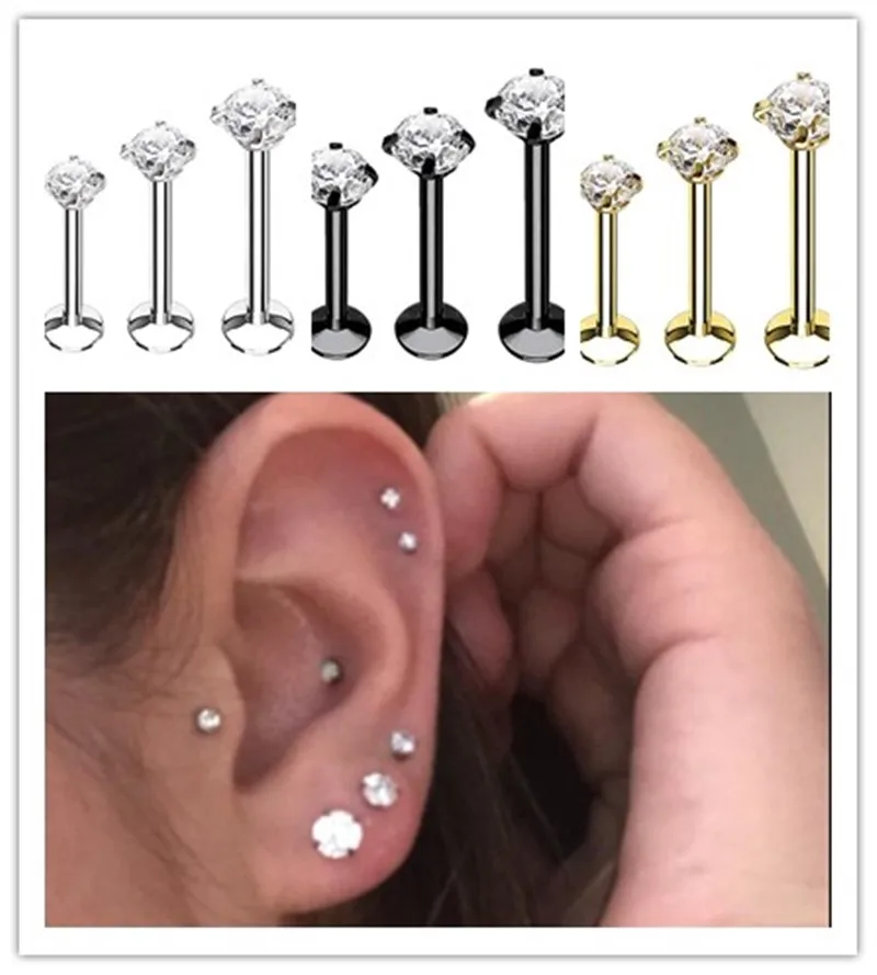 LOT50pcs-16G-Body-Jewelry-Piercing-Round-CZ-Shining-Lip-Labret-Ring-Ear ...