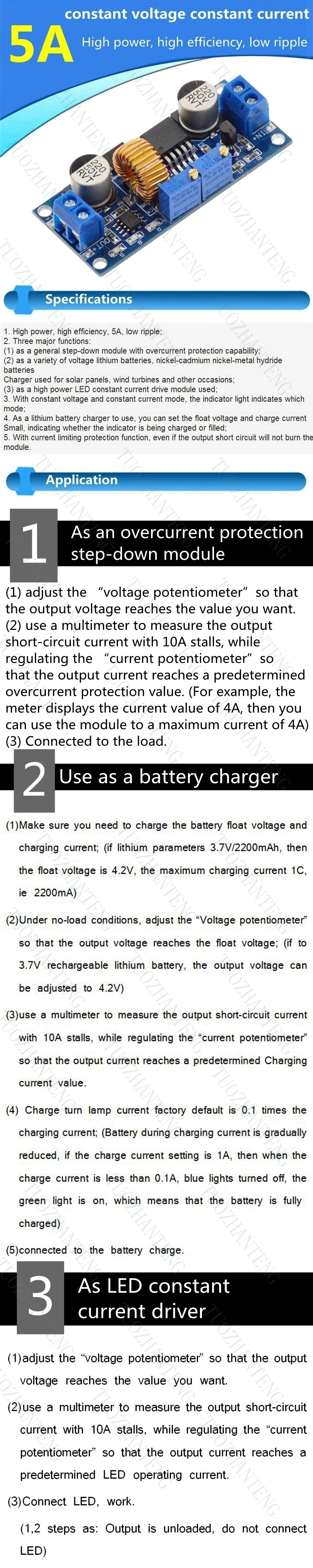ShengYang 5A DC В DC CC CV литиевая батарея понижающая зарядная плата ...