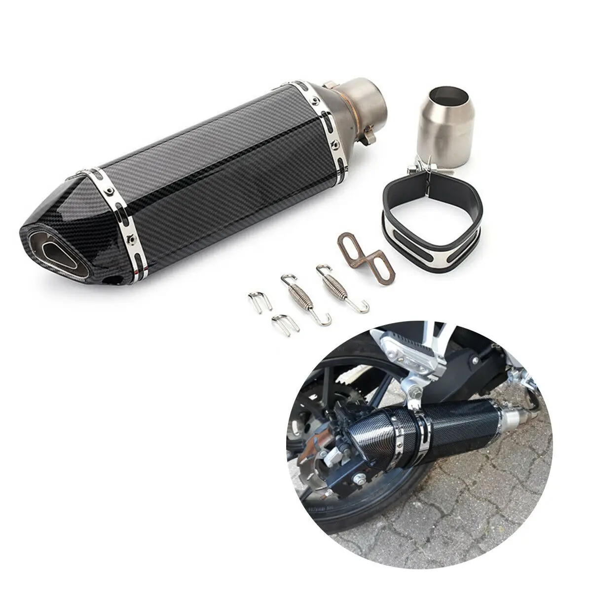 Edelstahl Carbon Fiber Motorrad Auspuff Endrohr Schalldämpfer Hinten ...
