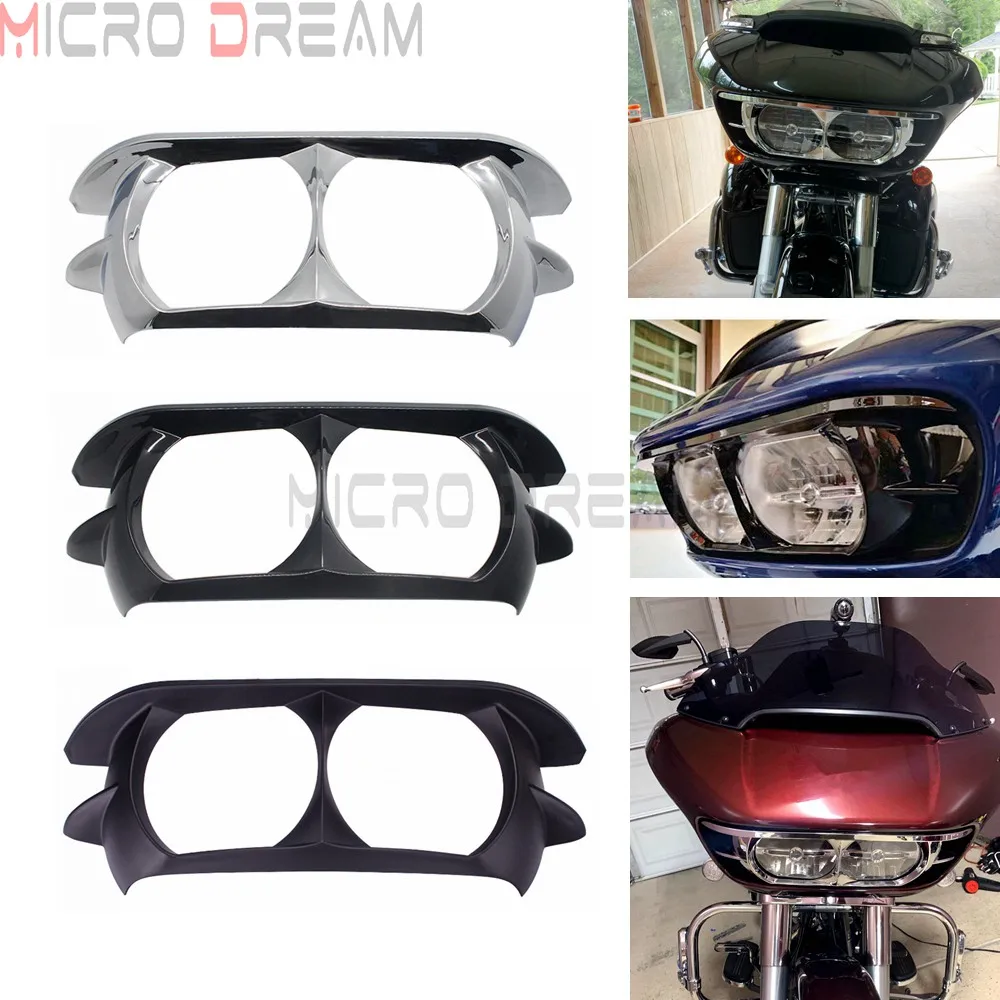 Front-Dual-Headlight-Fairing-Trim-Bezel-Scowl-Cover-Black-Chrome-for ...