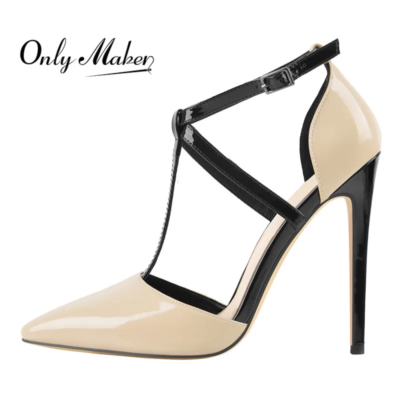 Onlymaker Women 2019 Pointed Toe T-strap Stiletto 12cm High Heel Pumps ...