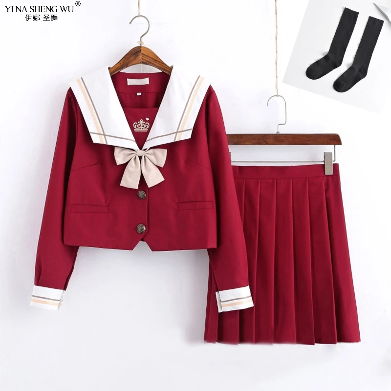 New Red Jk Uniform Autumn Summer Japanese School Uniforms High School ...