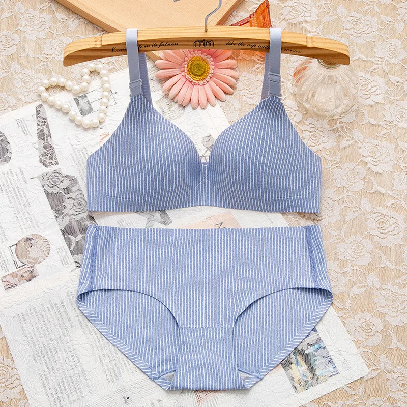 Girl Seamless Bra Set Thong Miiddle Waist Panties Wire Free Bra ...