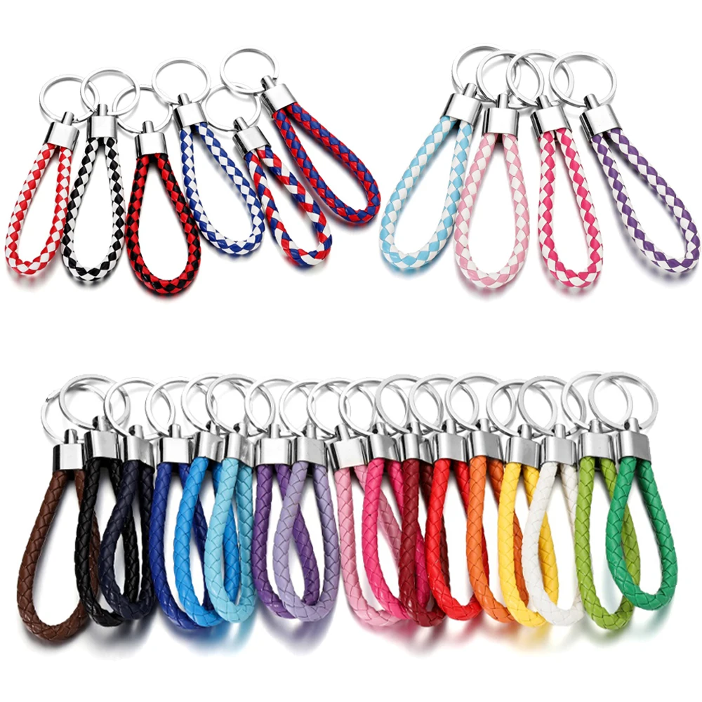 5Pcs-Pack-Braided-Leather-Keychain-Colorful-Portable-Keyring-Organizer ...