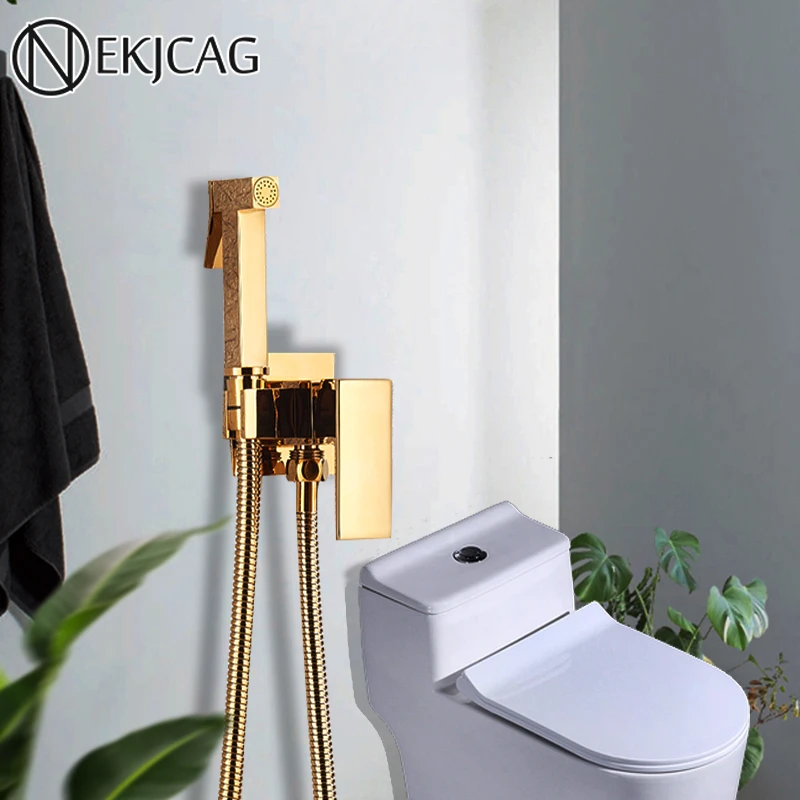 Gold Brass Bathroom Bidet Faucet Rose Gold High Pressure Bidet Sprayer ...