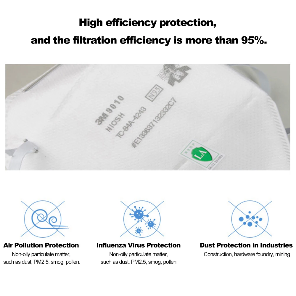 3M 9010 Dust Mask Particulate Respirator Protective Safety Mask Head ...