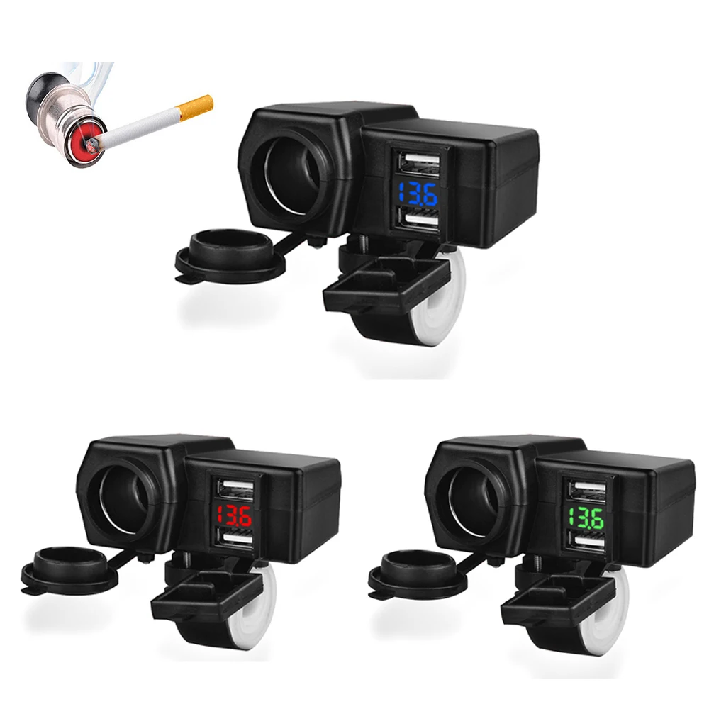 12V/24V Waterproof Motorcycle Cigarette Lighter Socket Dual Usb Charger ...