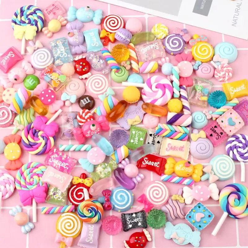 30/50/100Pcs Assorted Resin Charms Mixed Candy Sweets Drop Oil Flatback ...
