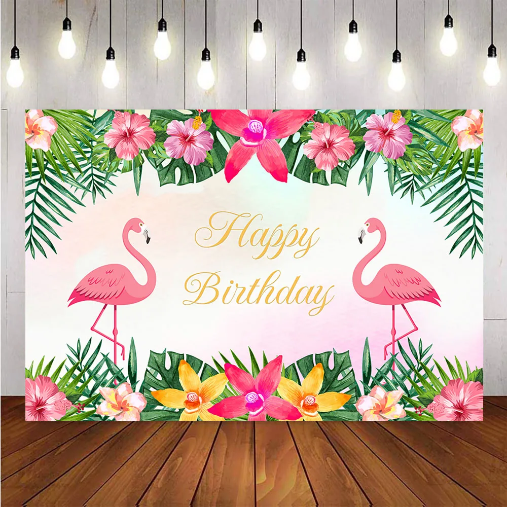 Happy Birthday Summer Backdrop For Photography Flamingo Party ...